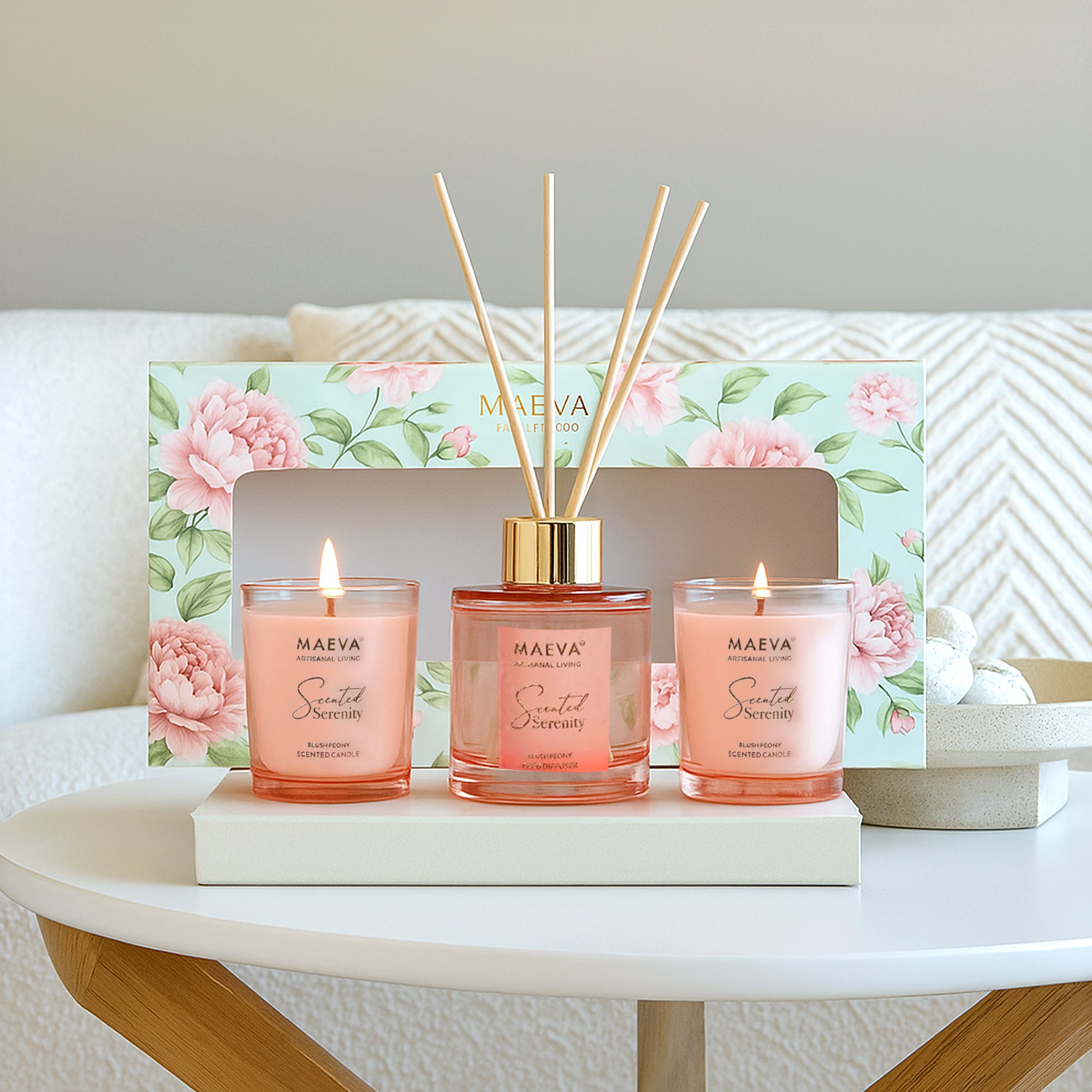 Buy Scented Serenity Reed Diffuser & Candle Gift Set Online | The Maeva ...