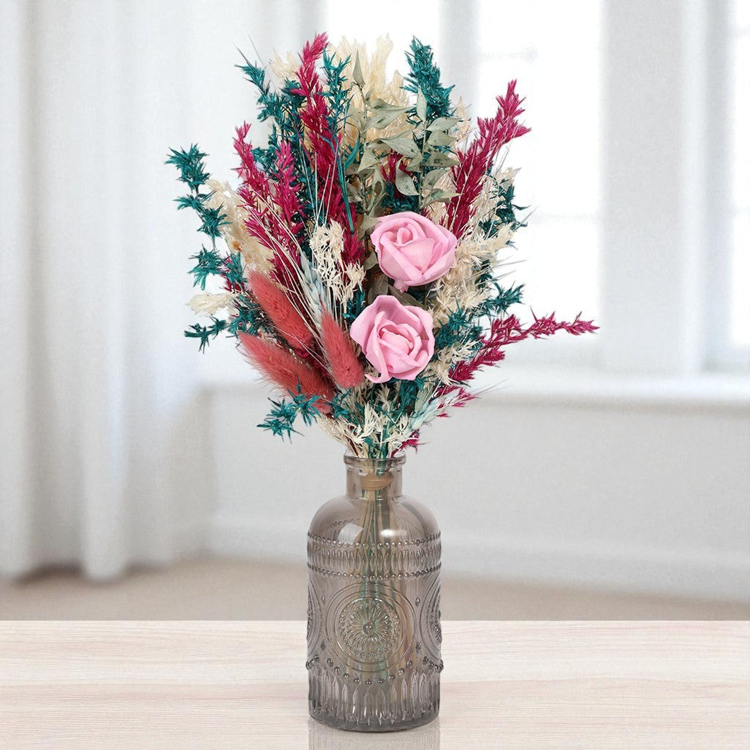Grayscale Embossed Vase with Flowers