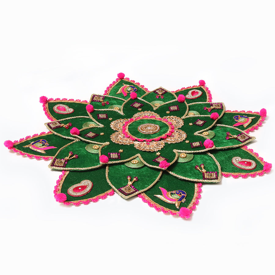 Embellished Green Rangoli Mat – The Maeva Store
